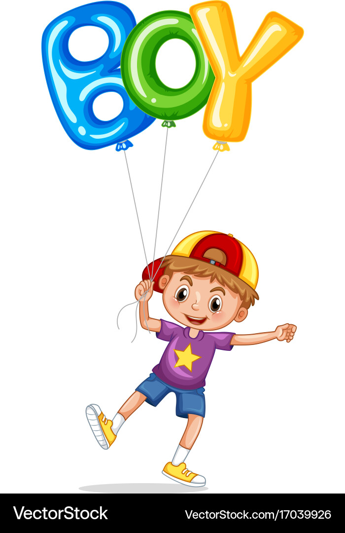 Little boy with balloon for word boy Royalty Free Vector