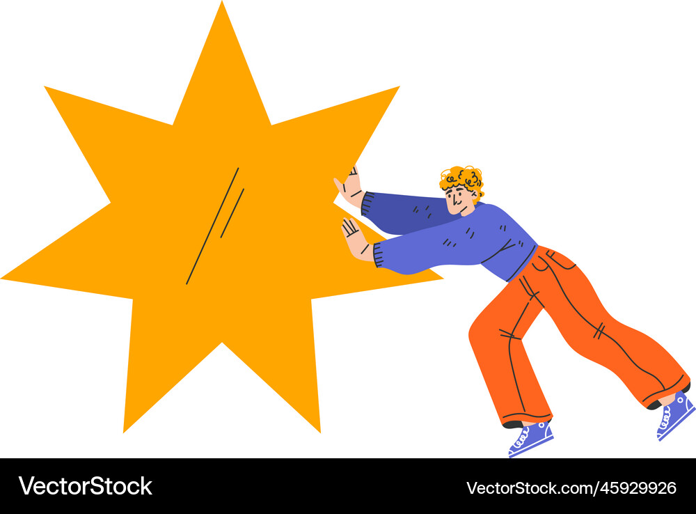 Man character pushing big yellow star shape Vector Image