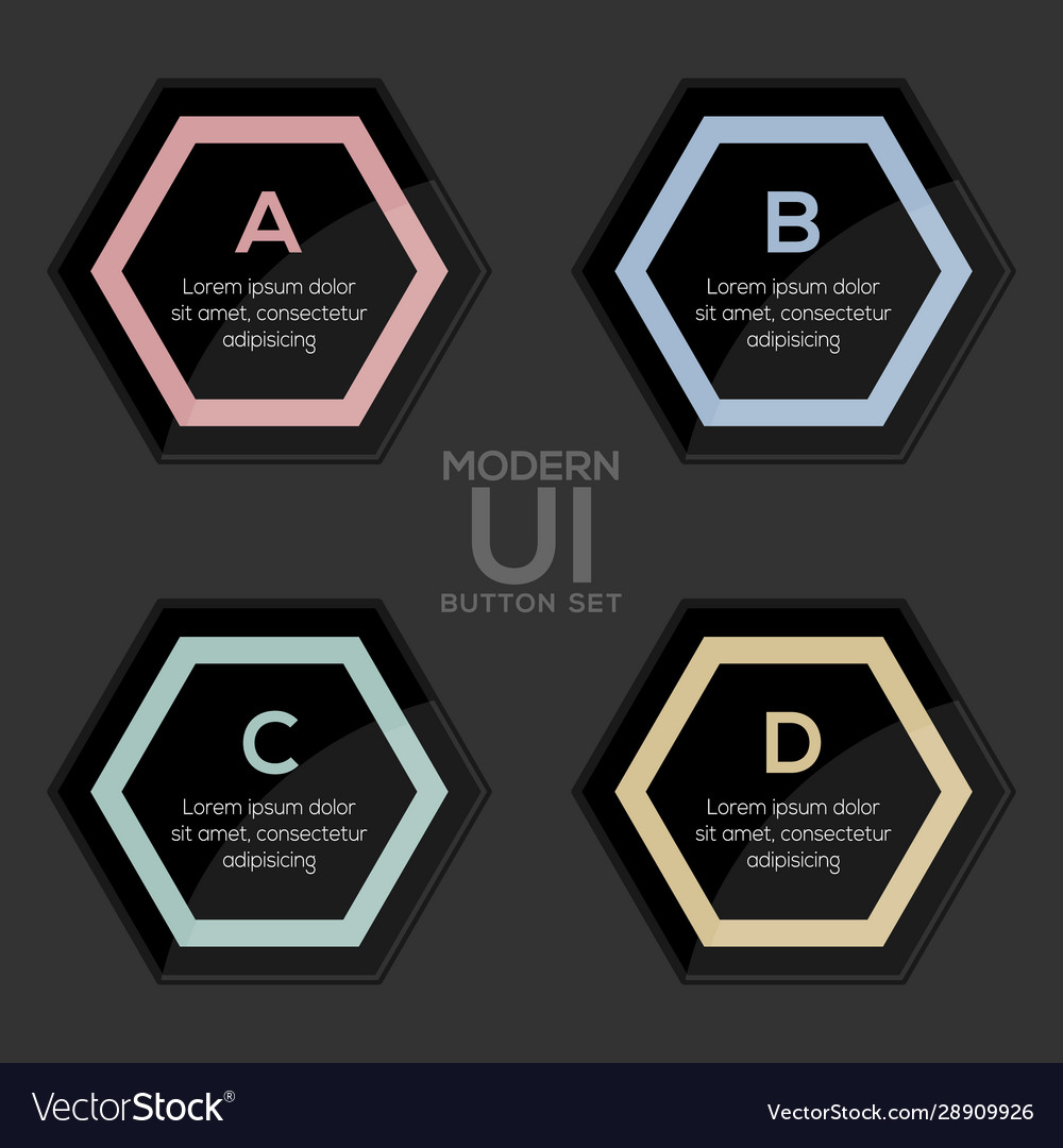 Modern ui hexagon button set in dark style Vector Image