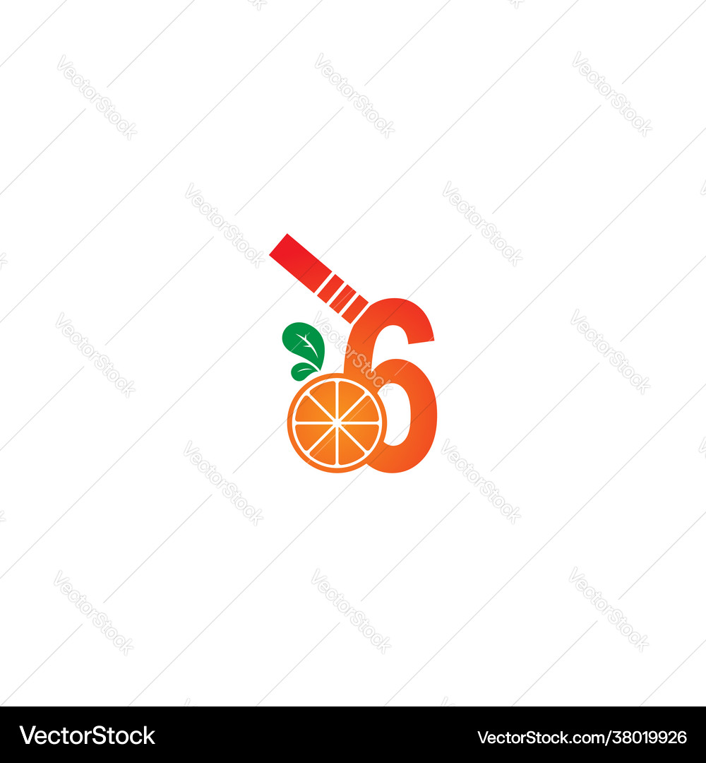 Number 6 with juice orange icon logo design Vector Image