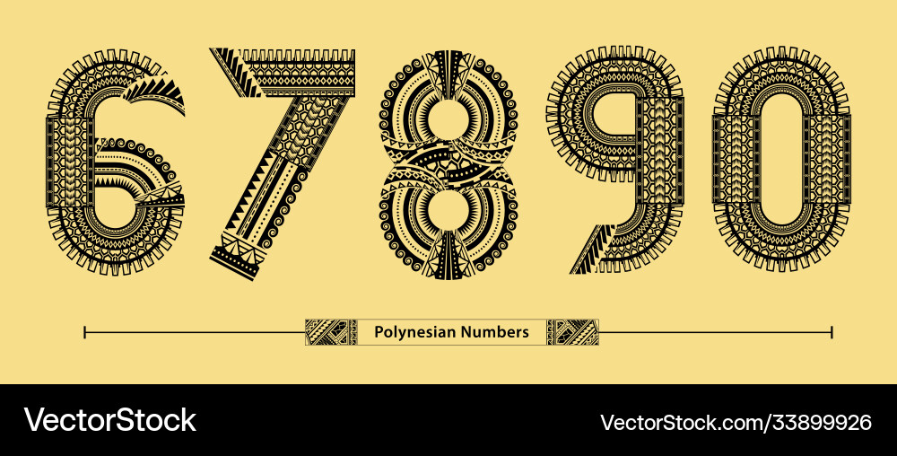 Numbers polynesian style in a set 67890 Royalty Free Vector