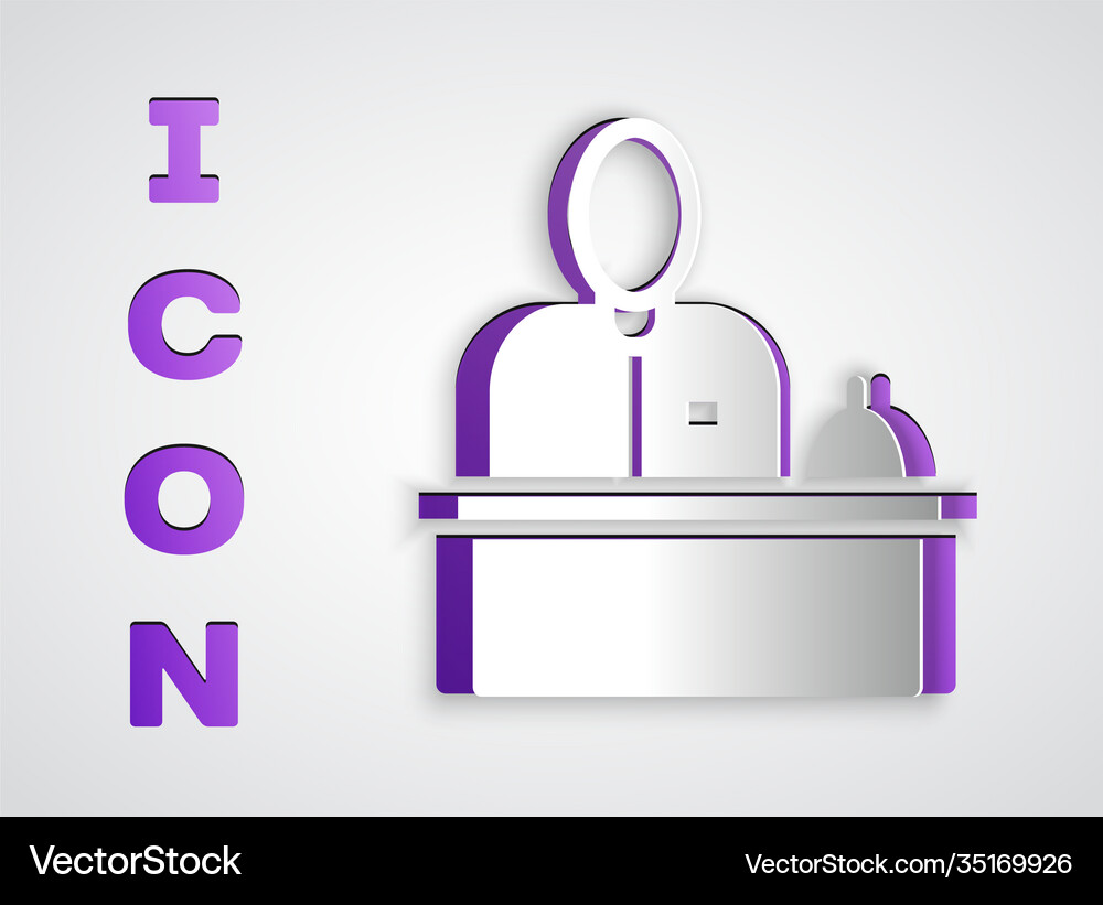 Paper cut receptionist standing at hotel reception