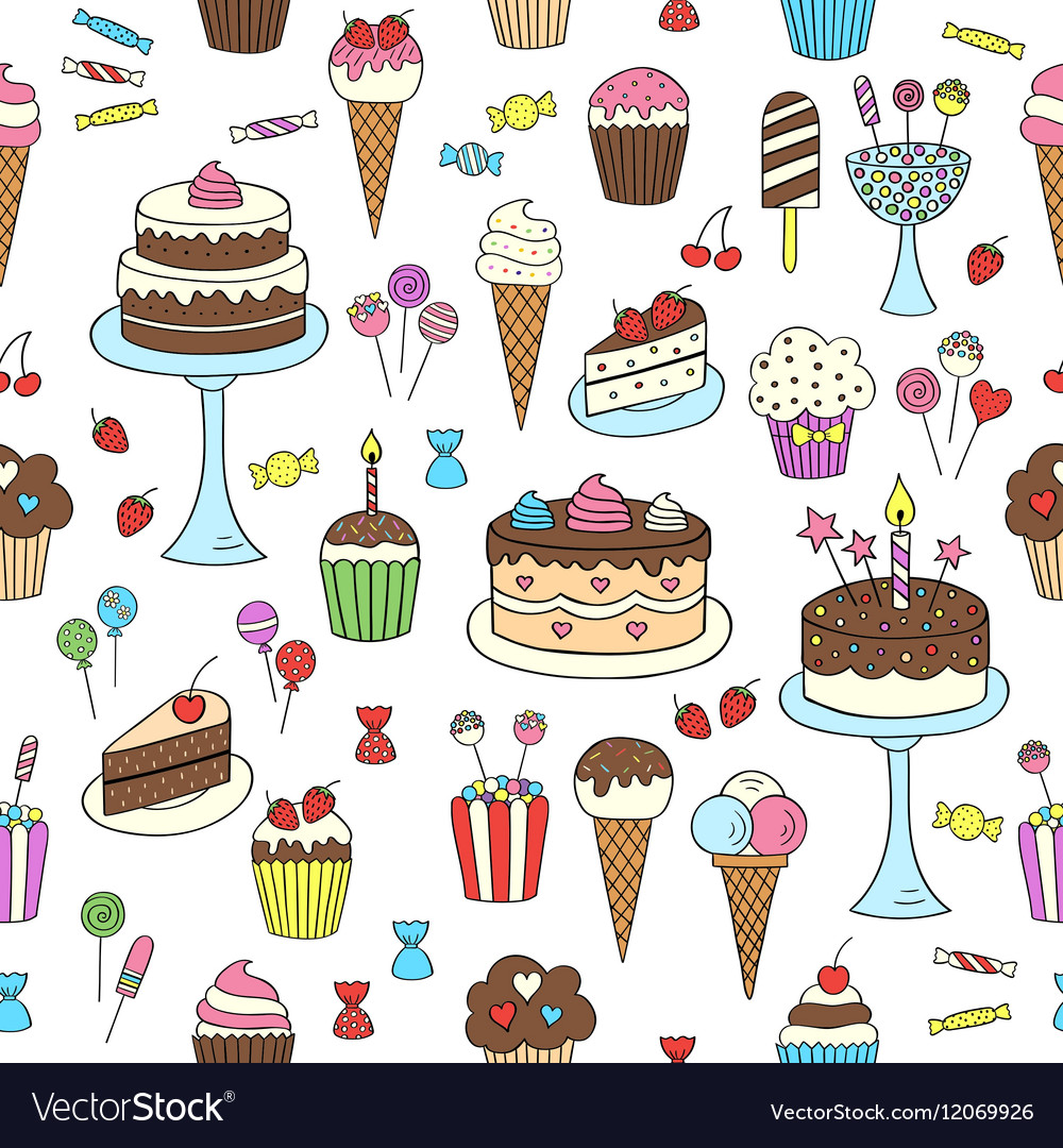 Sweets hand drawn doodle seamless Royalty Free Vector Image