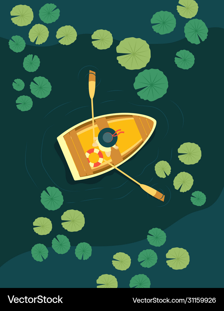 Woman in boat floating Royalty Free Vector Image