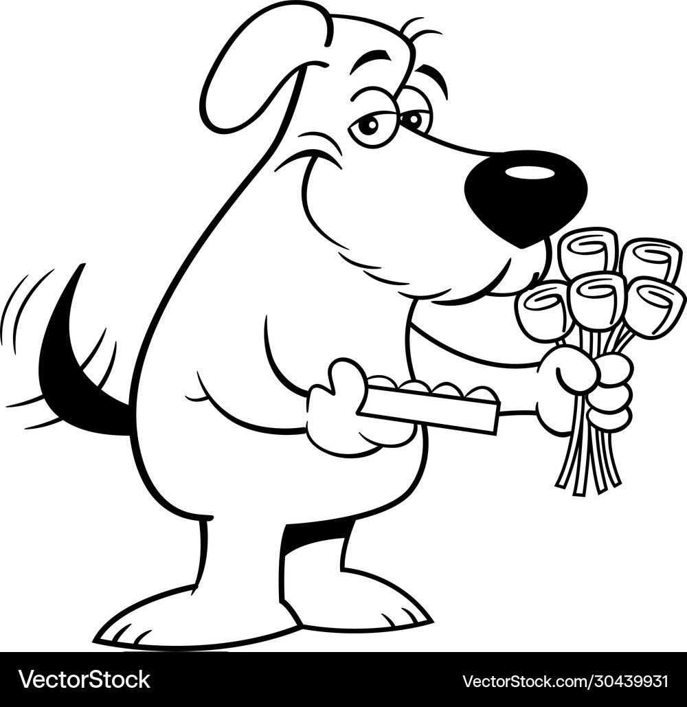 Cartoon dog holding a box chocolates Royalty Free Vector