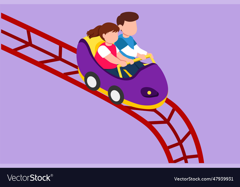 Cartoon flat style drawing kids on rollercoaster Vector Image