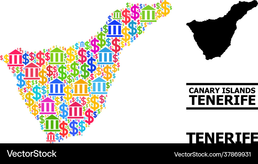 Collage map tenerife island bank Royalty Free Vector Image