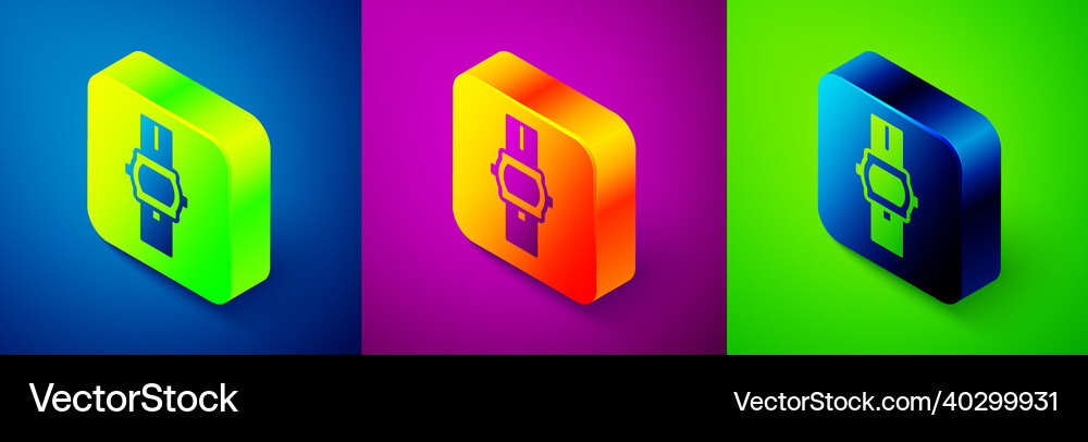 Isometric wrist watch icon isolated on blue Vector Image