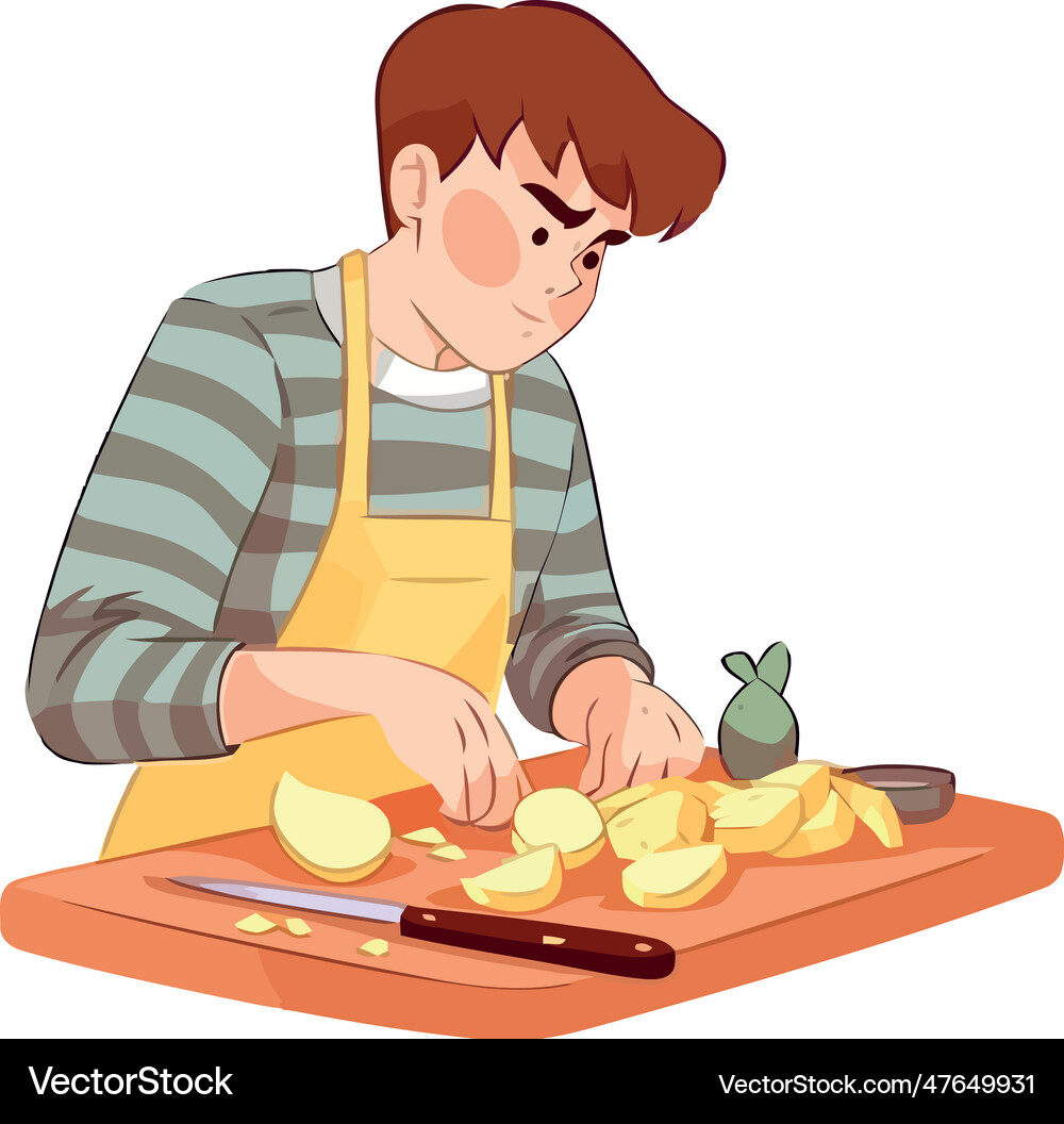 Man lunch preparation fun cooking with vegetables Vector Image
