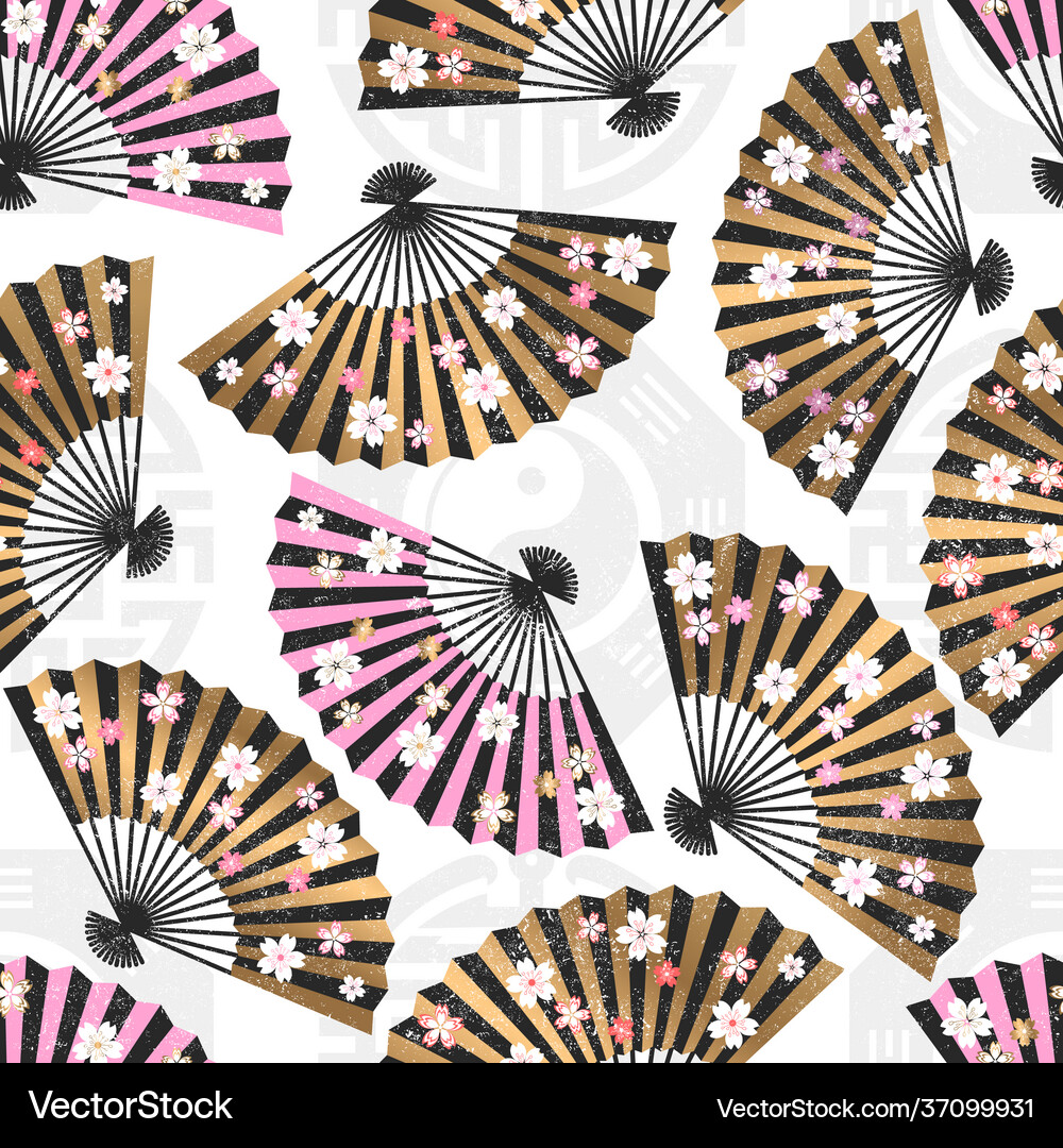 Seamless pattern with gold and pink fans Vector Image