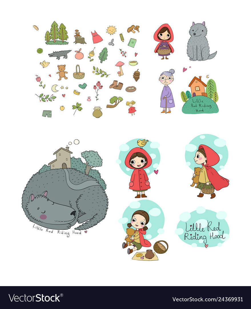 Set with little red riding hood fairy tale little Vector Image