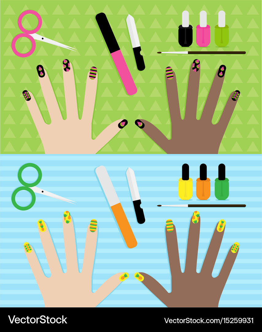 Summer manicure gel polish various nails Vector Image