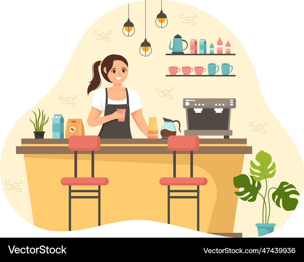 Cafe of interior with bar stand table Royalty Free Vector