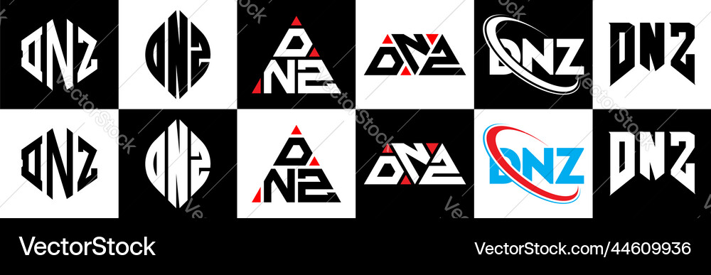 Dnz letter logo design in six style polygon Vector Image