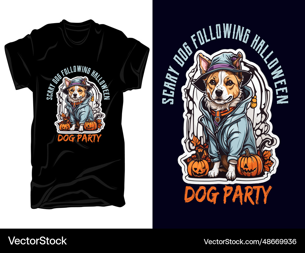 Funny slogan with cute dog in witch hat and bone Vector Image