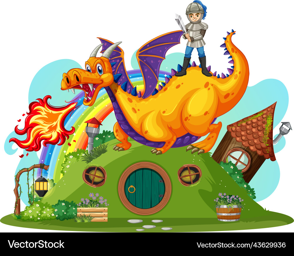 Knight at hobbit house on white background Vector Image