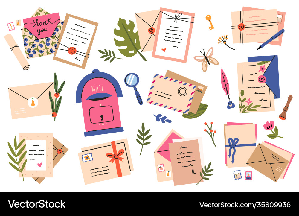 Postal envelopes and cards postcards craft paper Vector Image