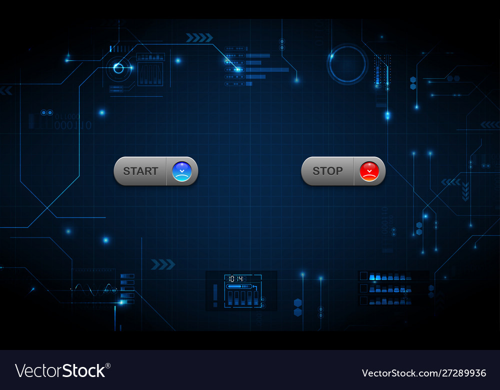 Realistic start and stop button on blue abstract Vector Image