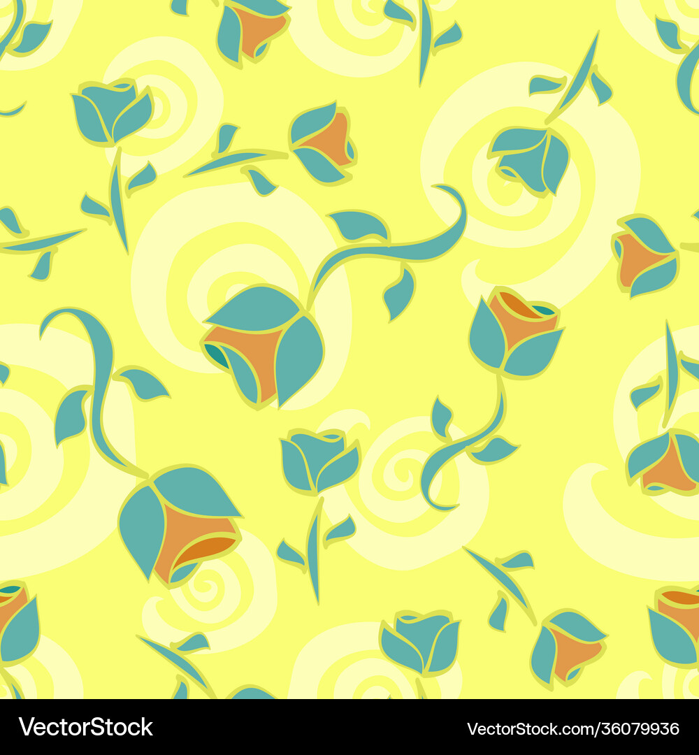 Scattered flowers pattern in teal peach on yellow Vector Image