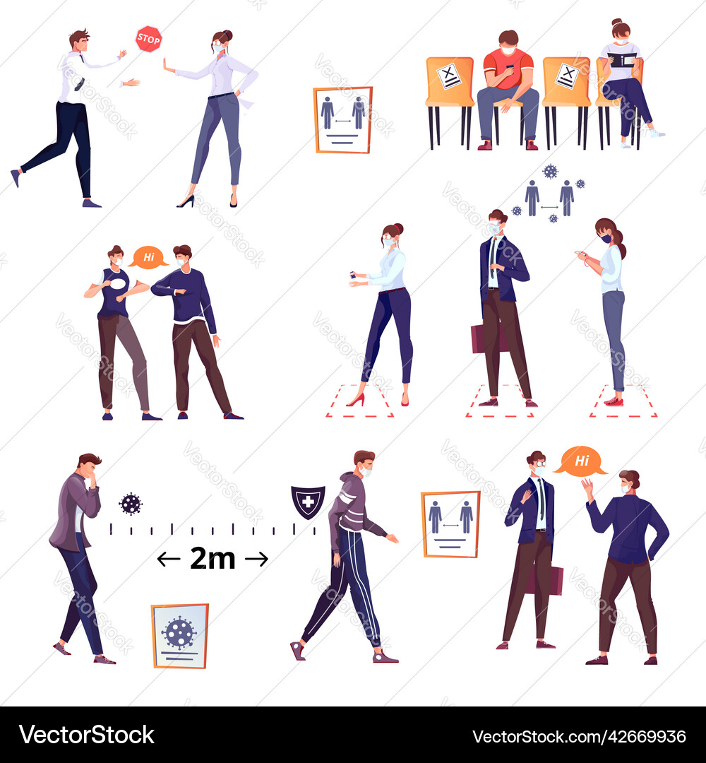 Social distance icons collection Royalty Free Vector Image