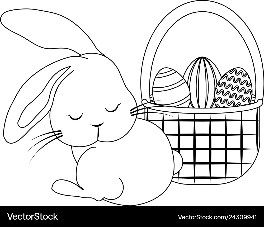 Cute rabbit with basket and eggs of easter Vector Image