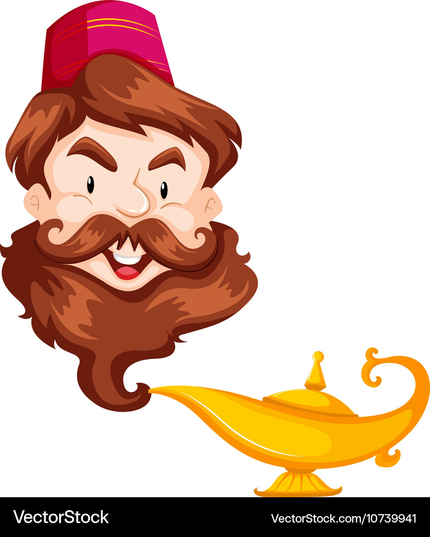 Genie head and golden lamp Royalty Free Vector Image