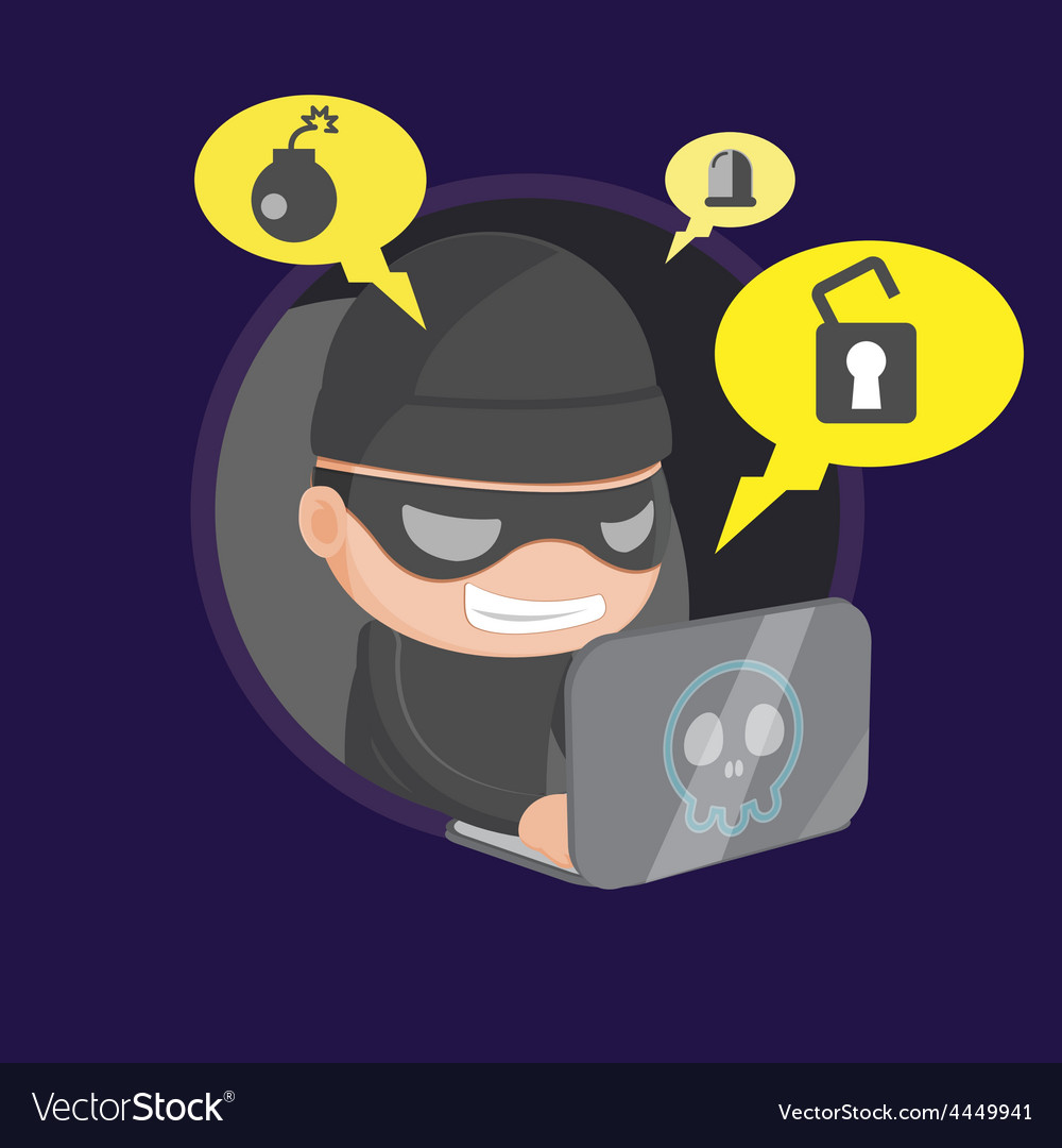 Hacker thief robbery network cartoon Royalty Free Vector