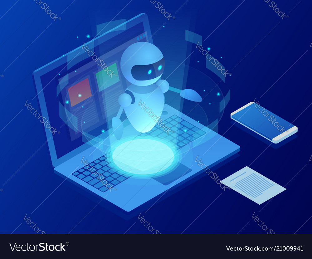 Isometric robot learning or solving problems Vector Image