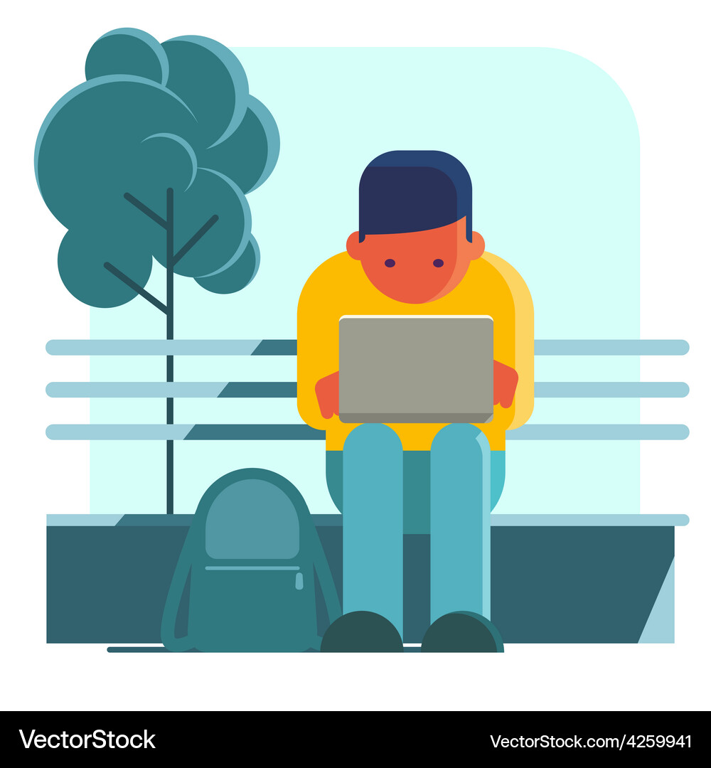 Man working on laptop on the street Royalty Free Vector