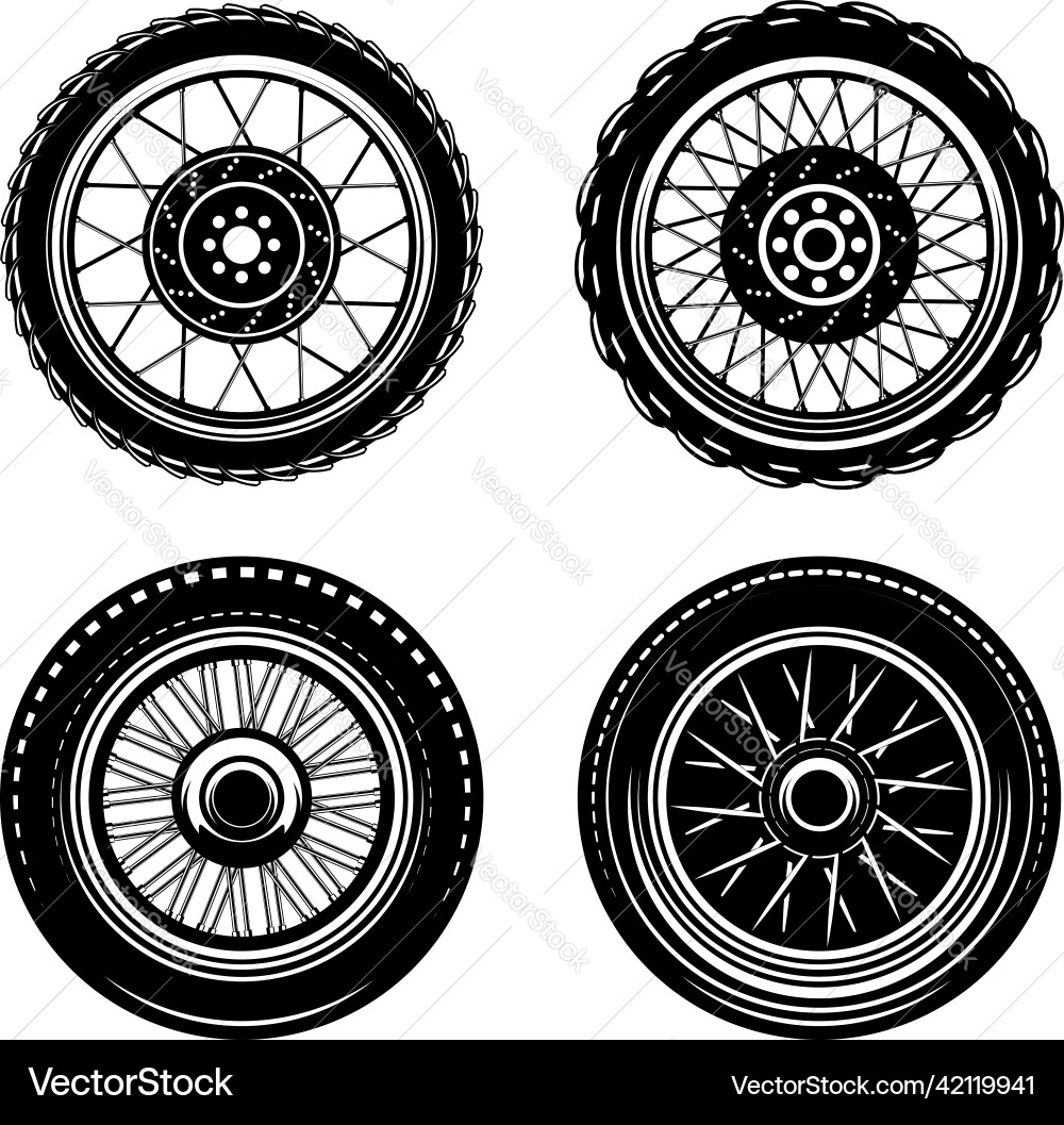 Set of wheel in monochrome style design element Vector Image