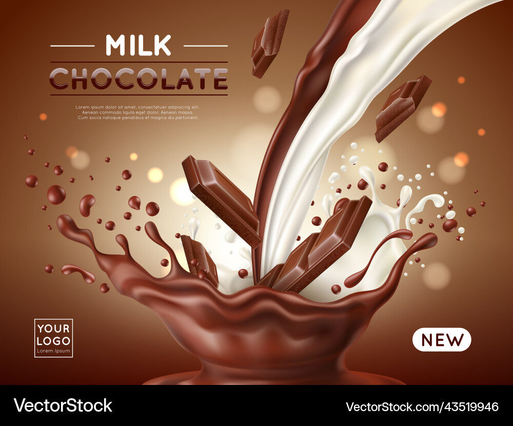 Chocolate poster realistic milk and cocoa streams Vector Image
