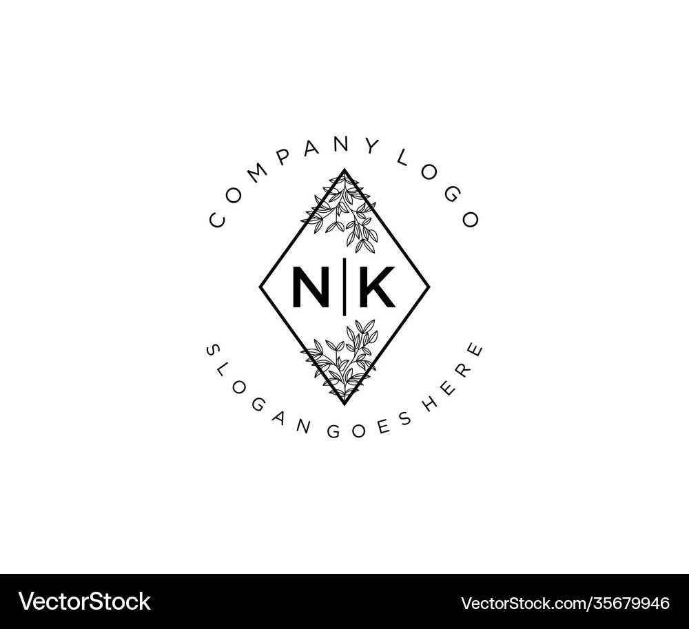 Initial nk letters beautiful floral feminine Vector Image