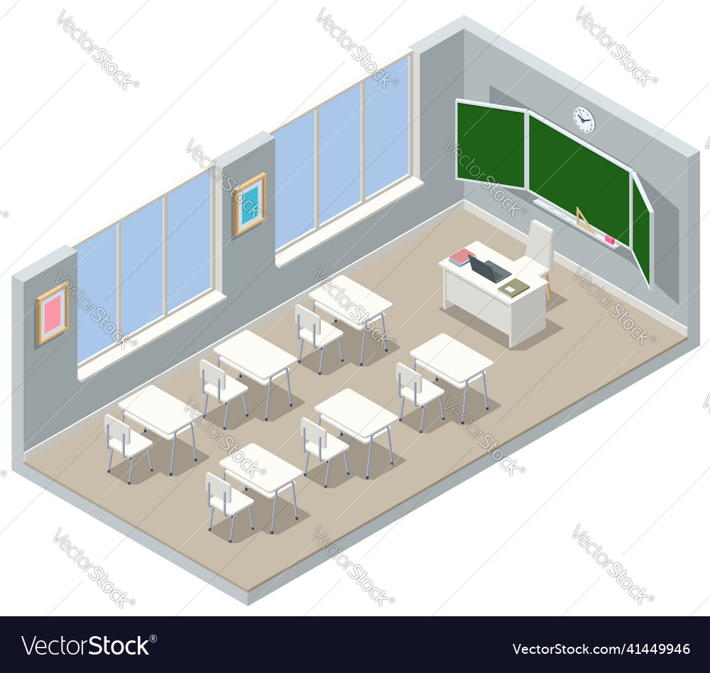 Isometric Empty School Classroom Education Vector Image
