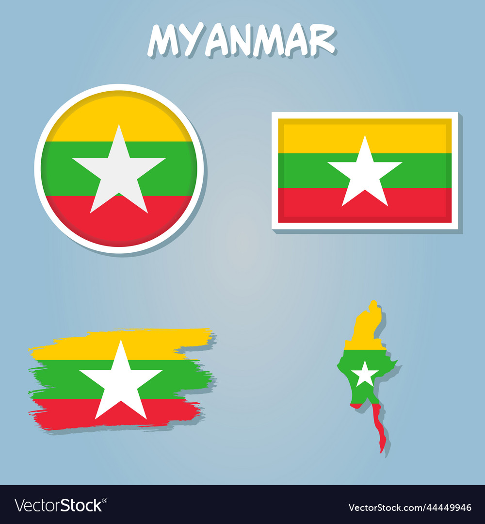 Map of myanmar in myanmar flag colors Royalty Free Vector