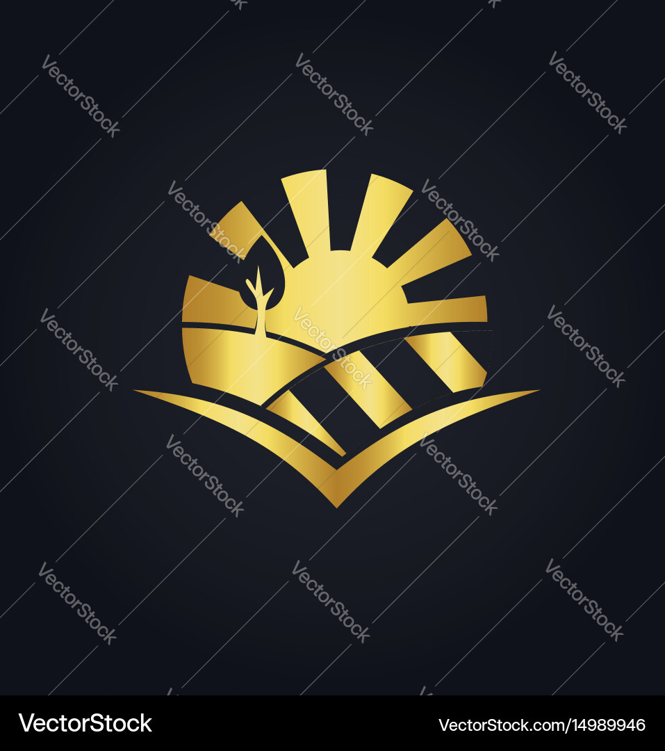 Nature landscape eco gold logo Royalty Free Vector Image