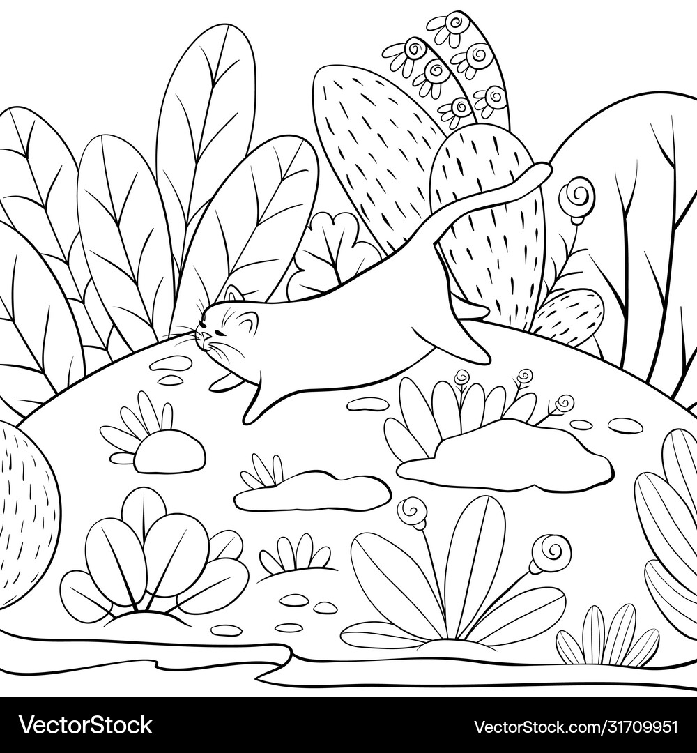 A children coloring bookpage jumping cat Vector Image