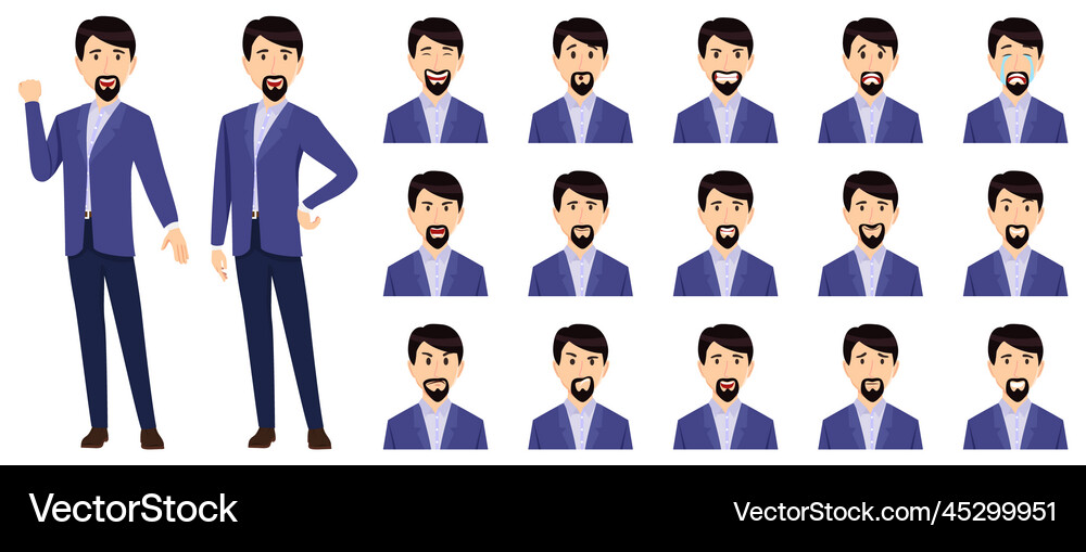 Businessman character avatar set waving Royalty Free Vector