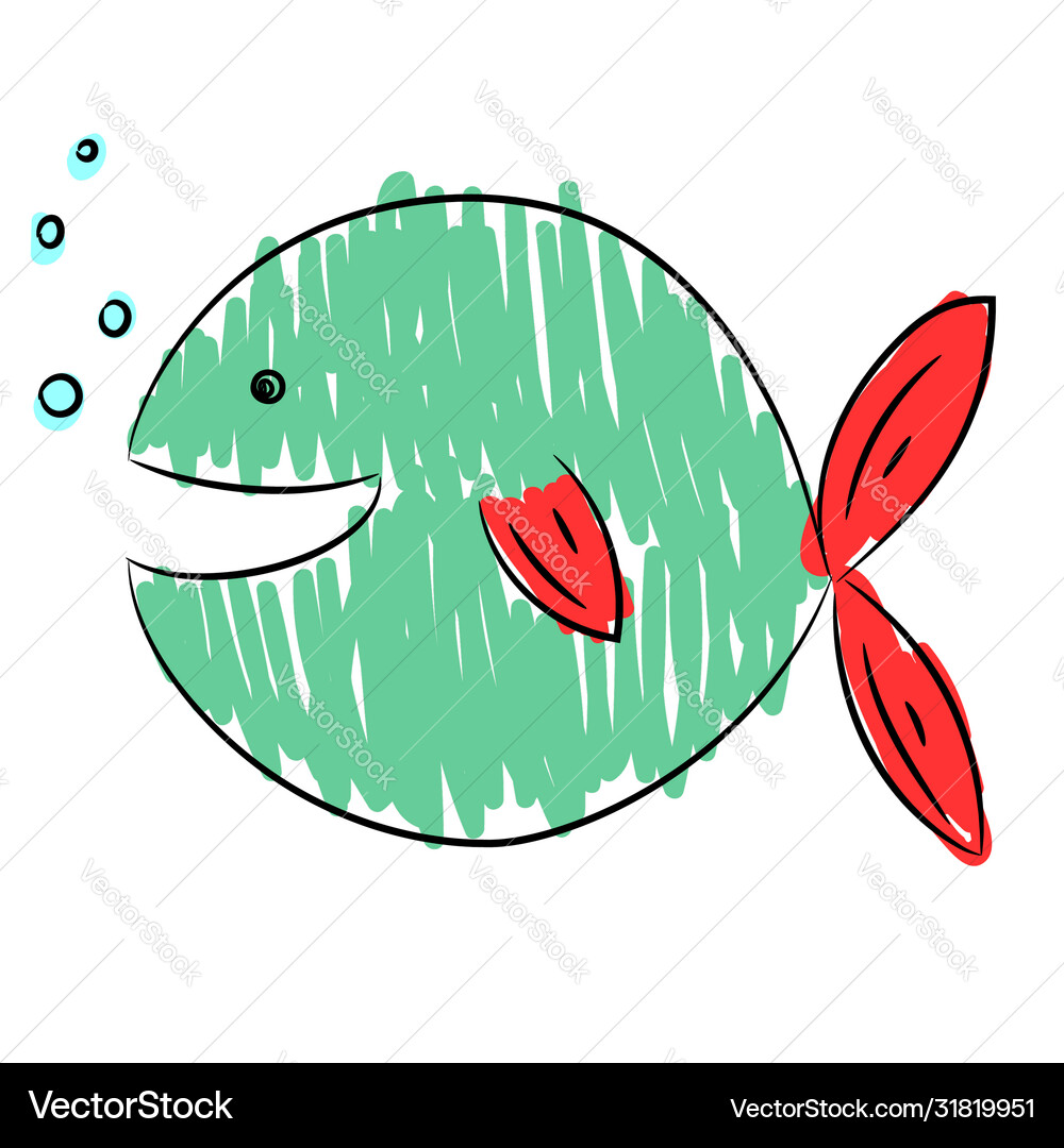 Cartoon little round fish graphics sketch Vector Image
