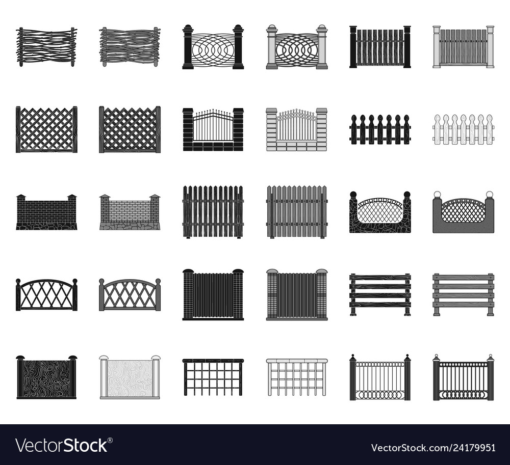 Different fence blackmonochrome icons in set Vector Image