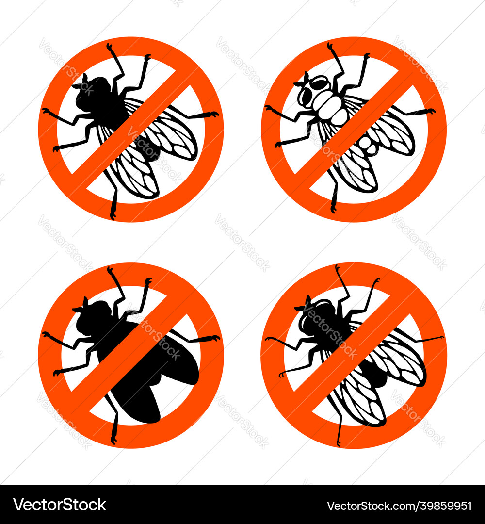 Fly insect prohibition sign black silhouette Vector Image
