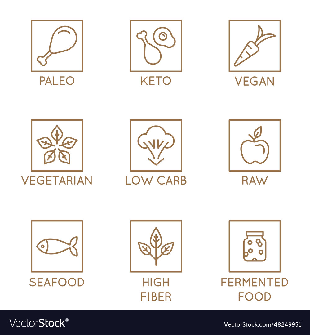Set of simple linear icons - healthy nutrition Vector Image
