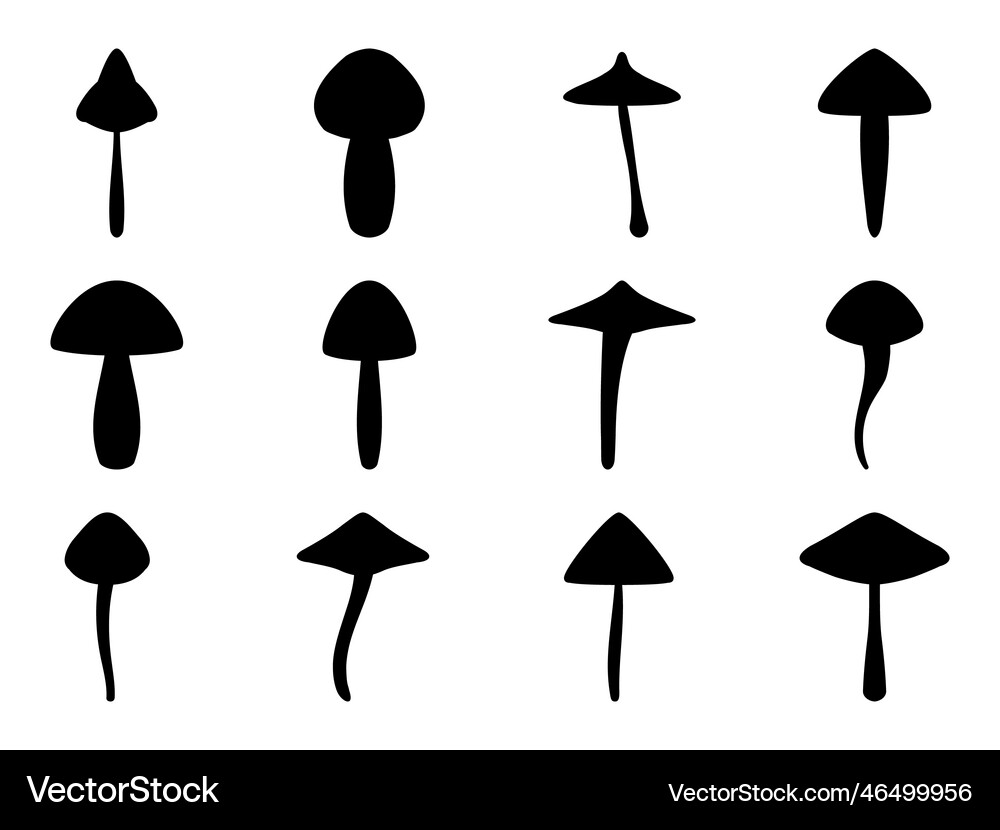 Black mushrooms set isolated on white background Vector Image