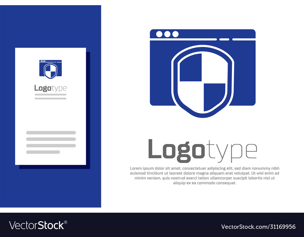 Blue browser with shield icon isolated on white Vector Image