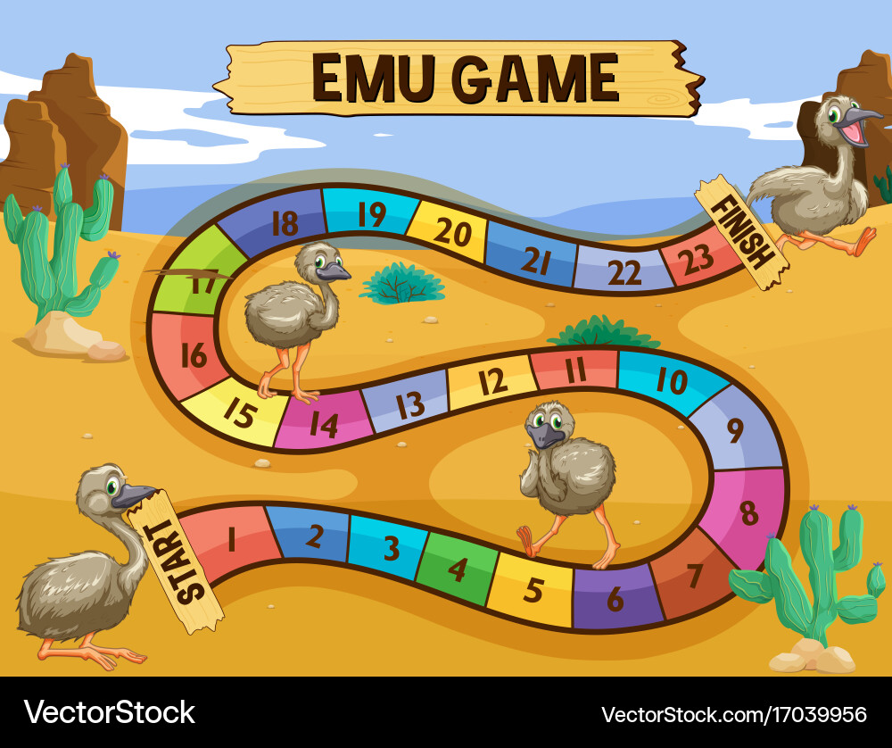Boardgame template with emu in the field Vector Image