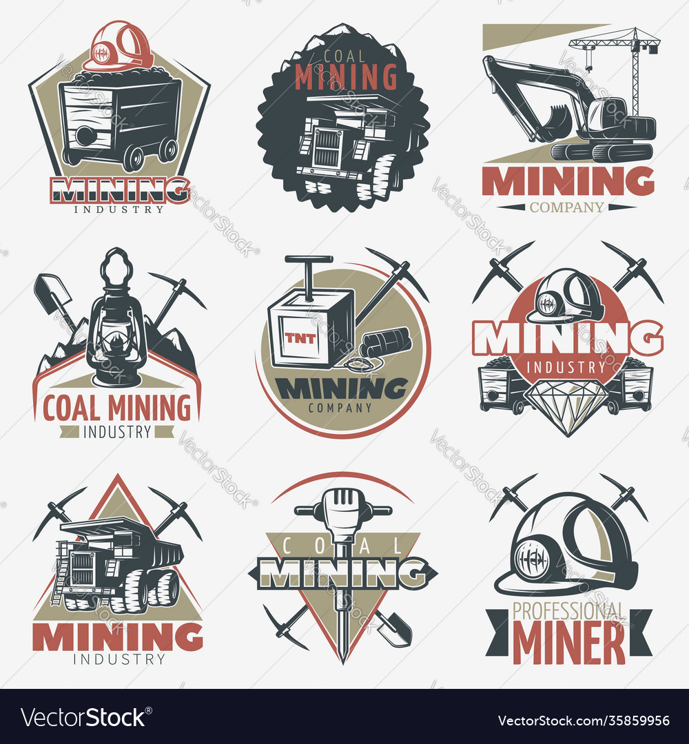 Coal mining emblems set Royalty Free Vector Image
