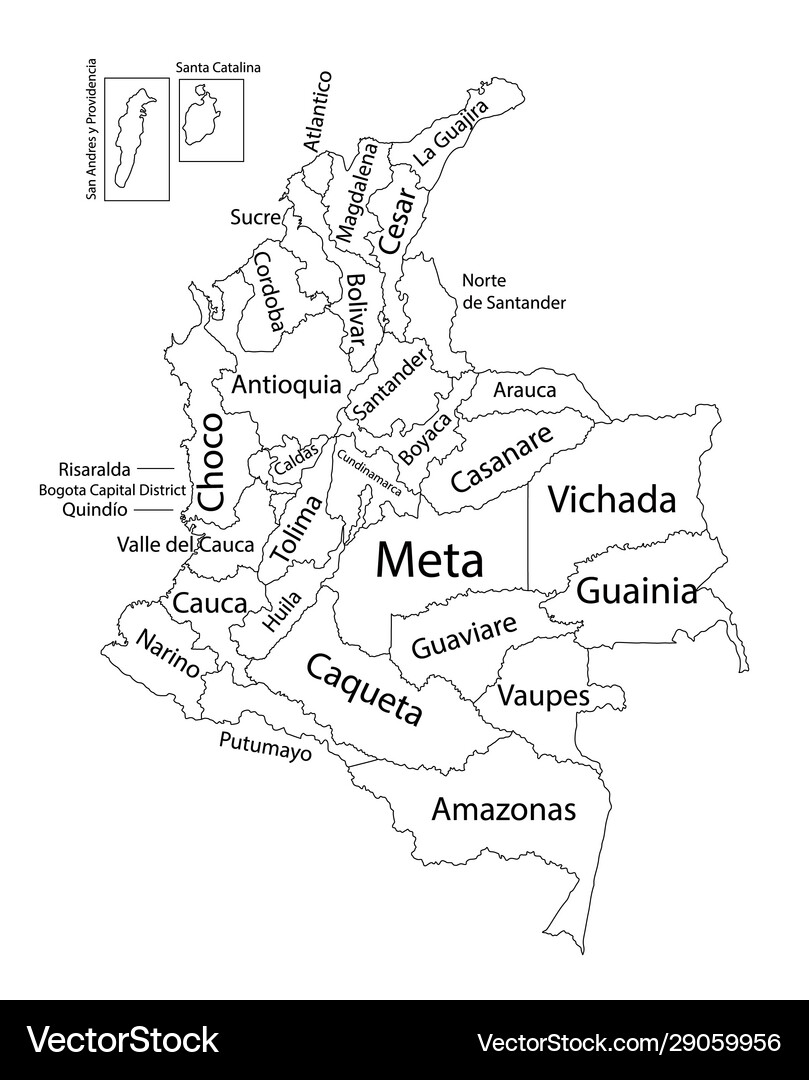 Colombia map with regions and provinces Royalty Free Vector