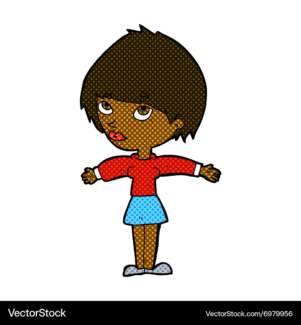 Comic cartoon woman with open arms Royalty Free Vector Image