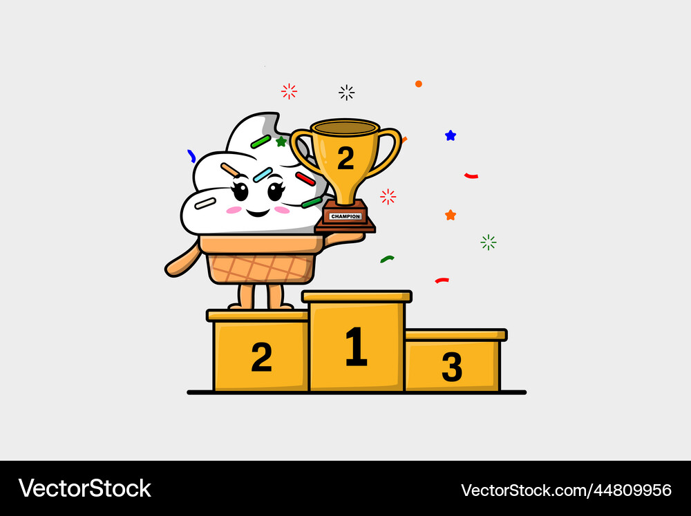 Cute cartoon ice cream character as second winner Vector Image