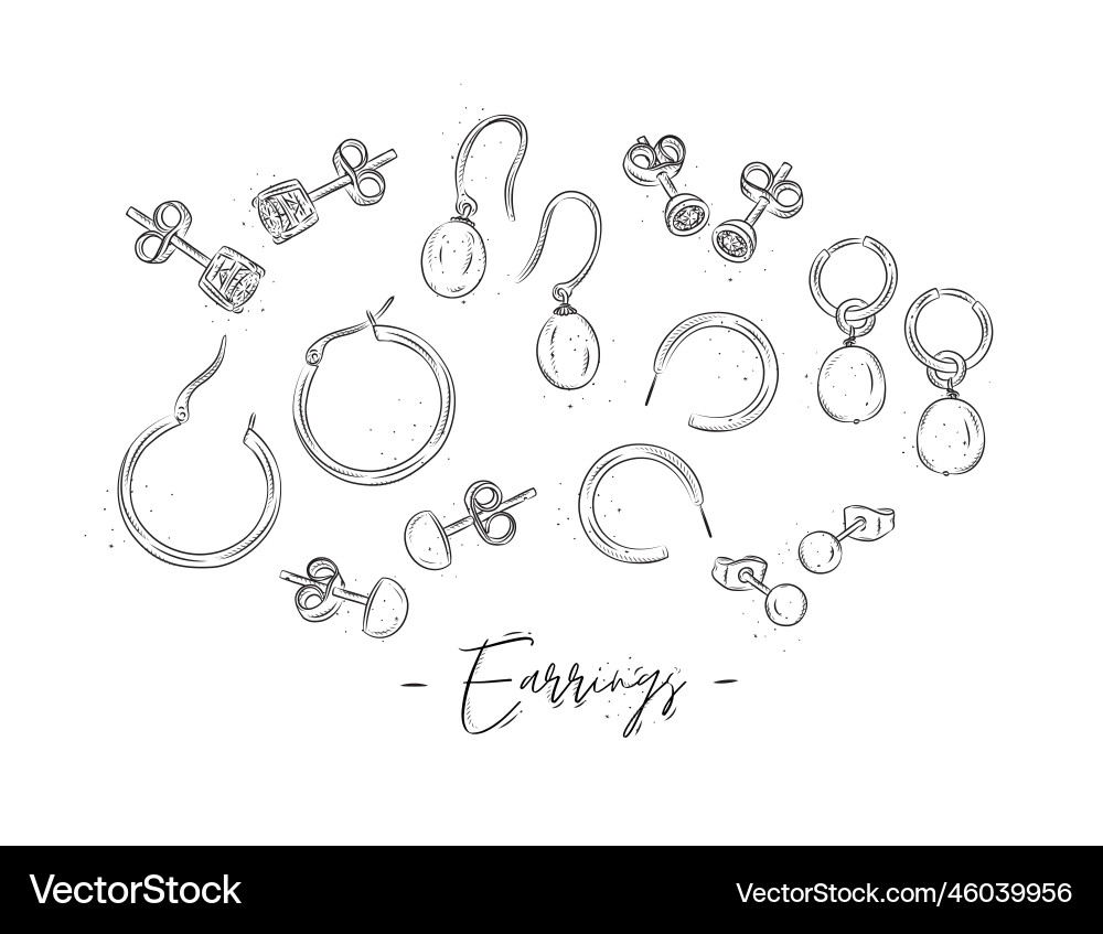 Earrings in classic graphic style Royalty Free Vector Image