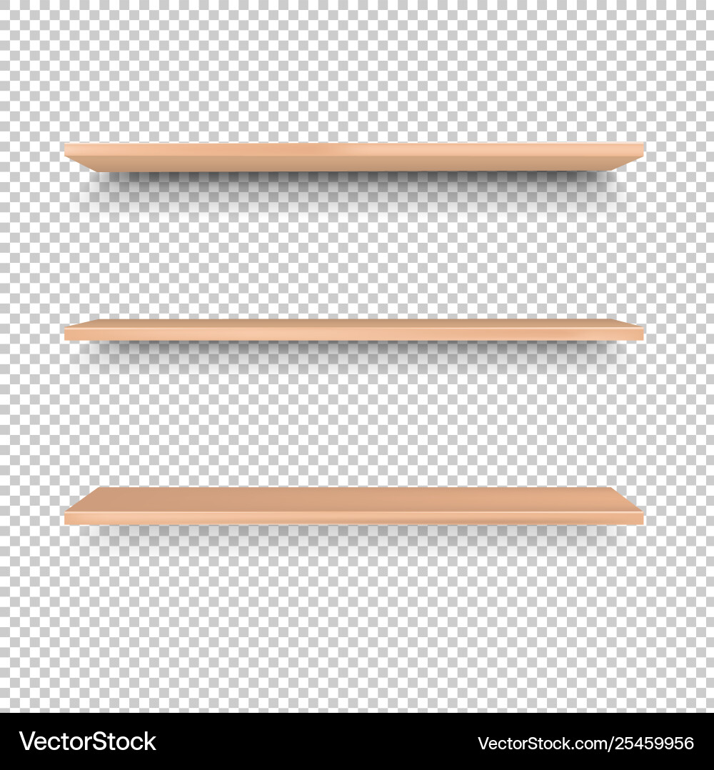 Empty wooden shelf isolated transparent background